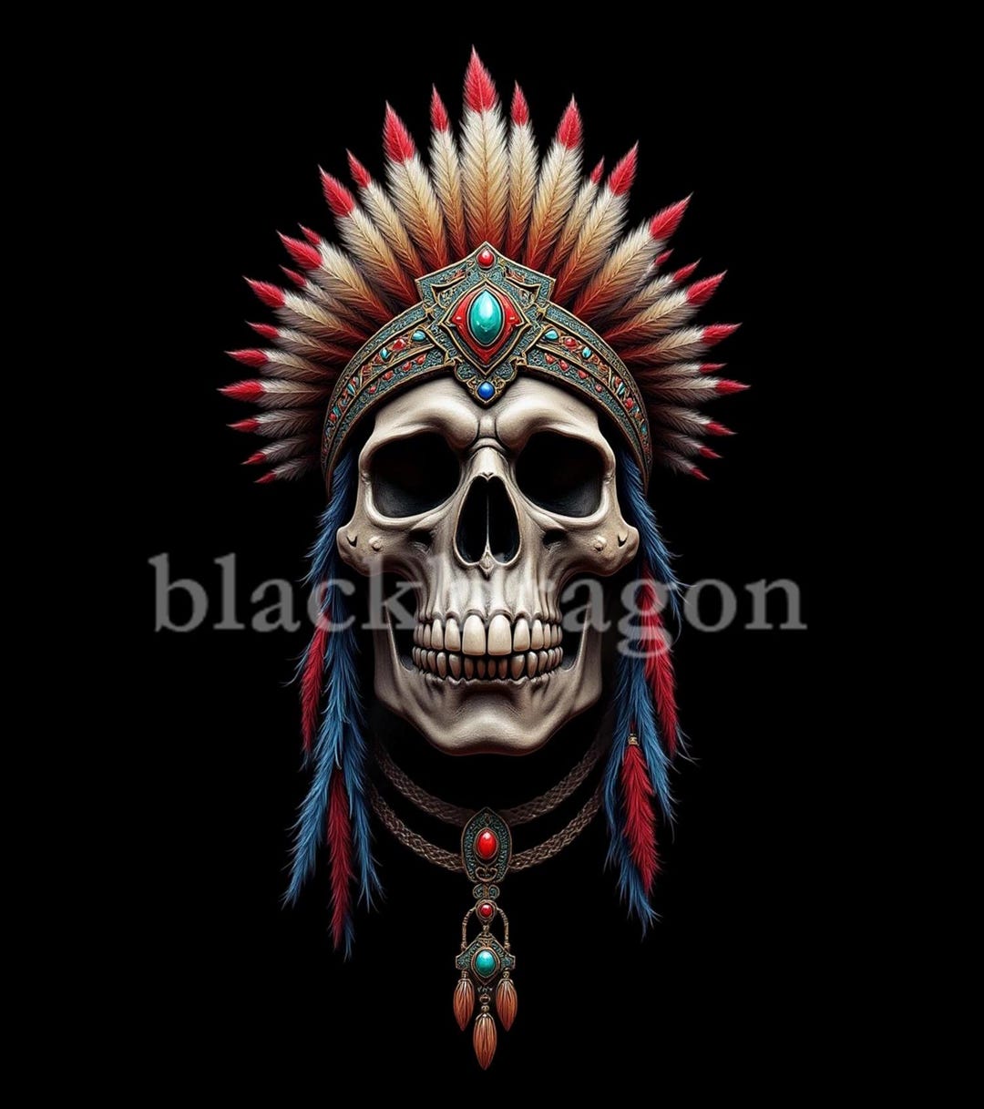 Indian Skull Design - Printable Native American Chief Skull Digital Art ...