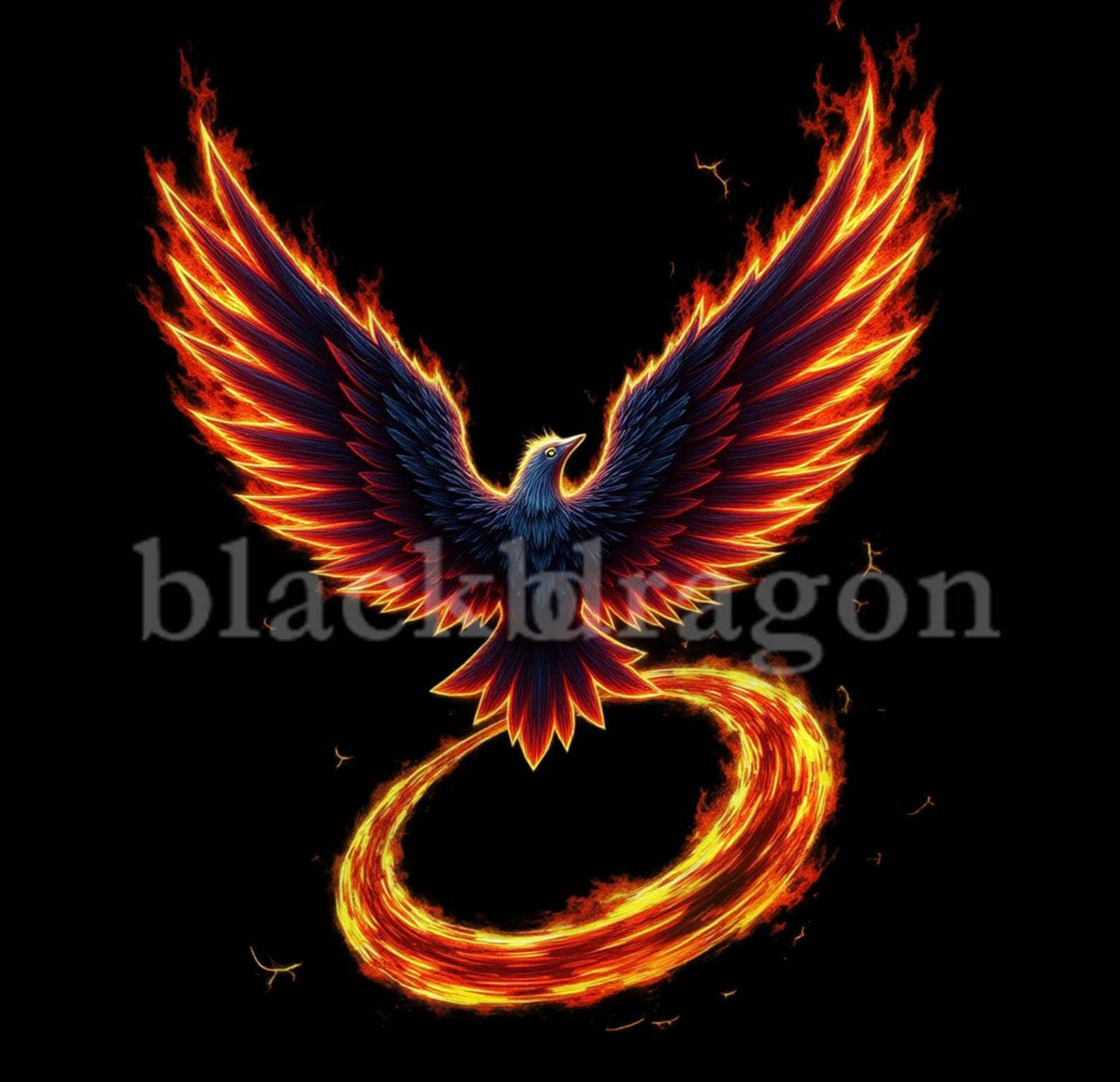 Fiery Phoenix Design - Printable Firebird Digital Art (300 DPI - PNG ...