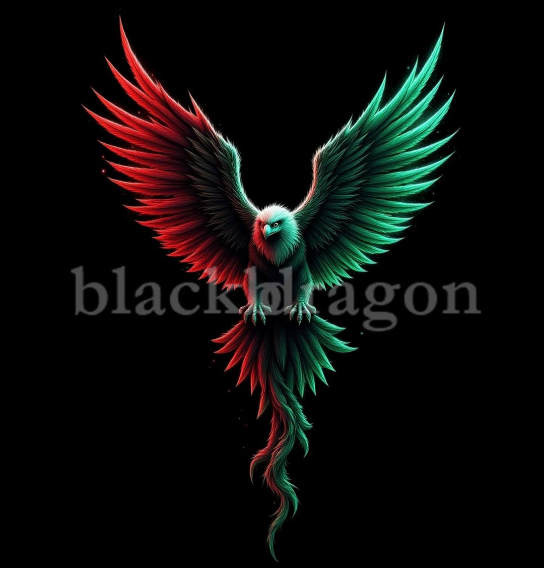 Colorful Phoenix Digital Art - Printable Mythical Bird Design (300 DPI ...