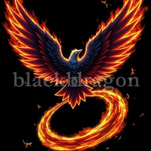 Fiery Phoenix Design - Printable Firebird Digital Art (300 DPI - PNG ...
