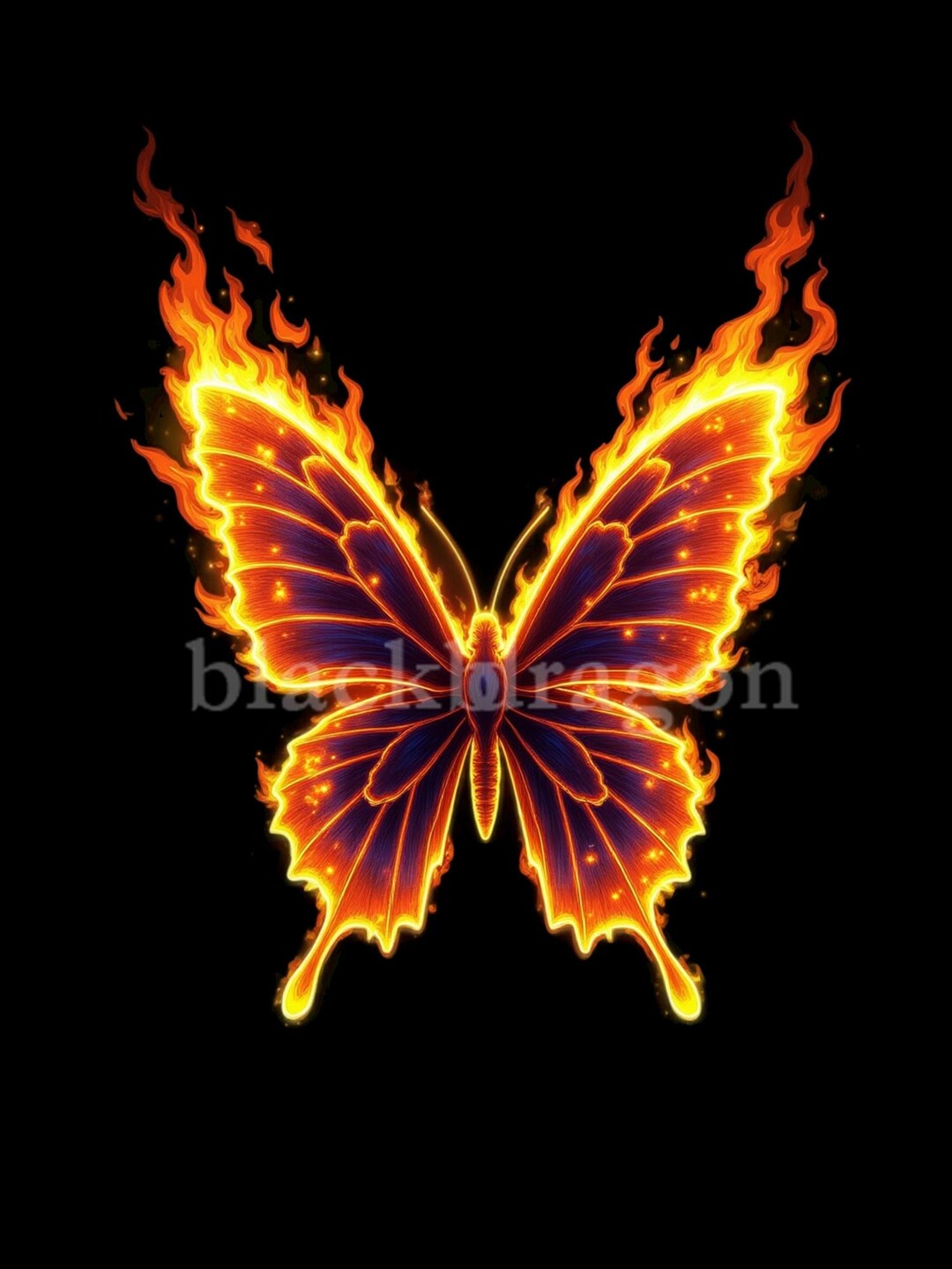 Fiery Butterfly Design - Printable Mystical Flame Wings Digital Art ...