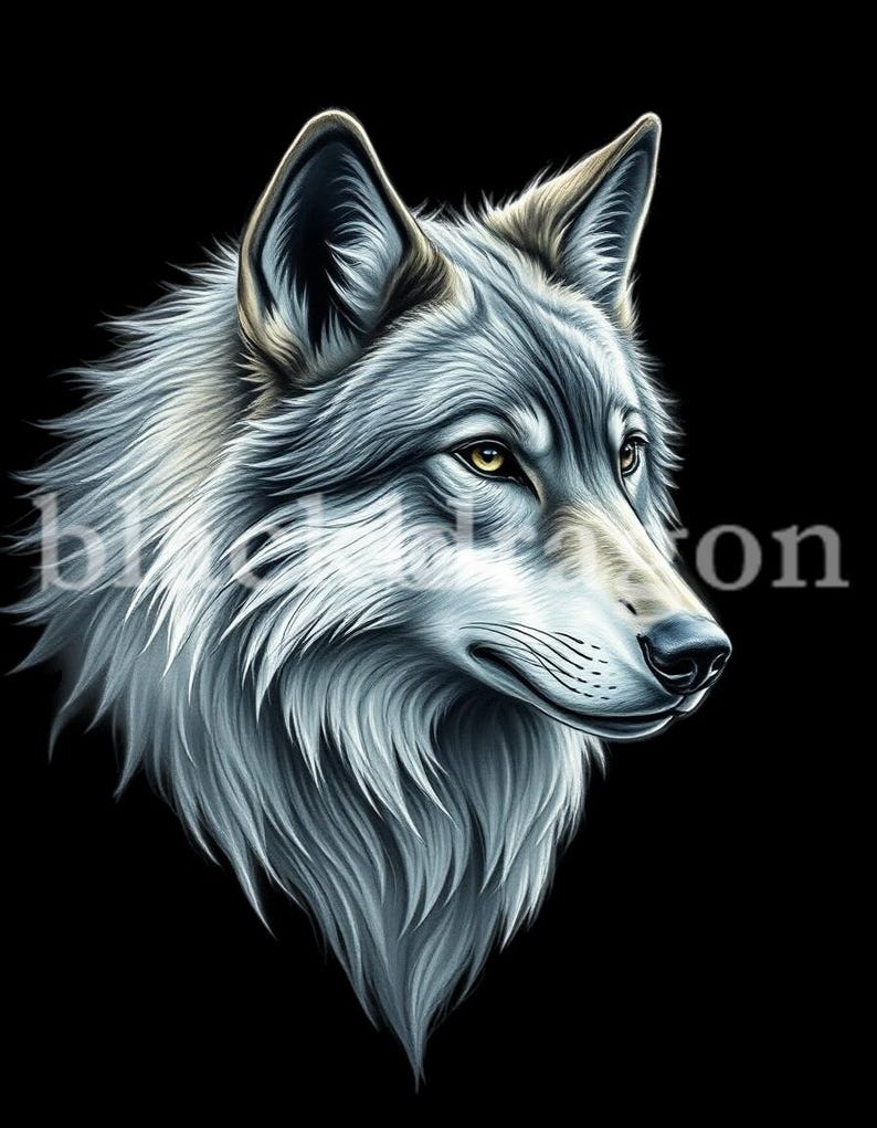 Realistic Wolf Head Desing, Printable Wild Animal Digital Art (300 DPI ...