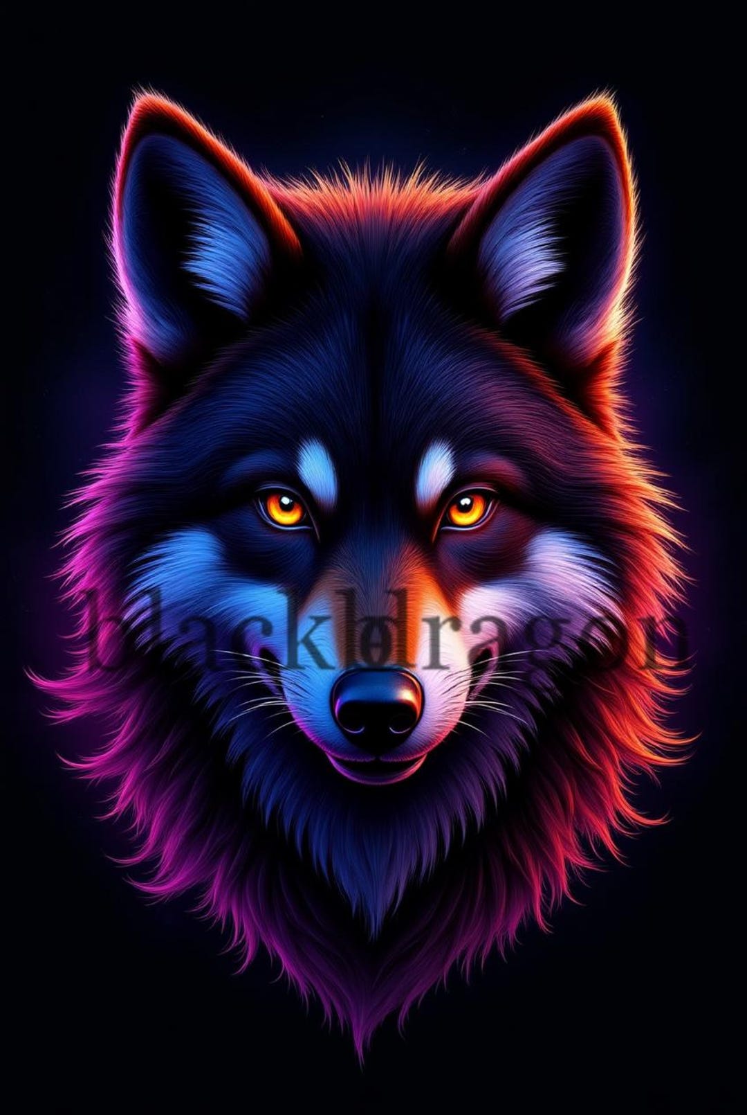 Colorful Wolf Portrait, Unique Neon Wolf Artwork for T-shirt Design ...