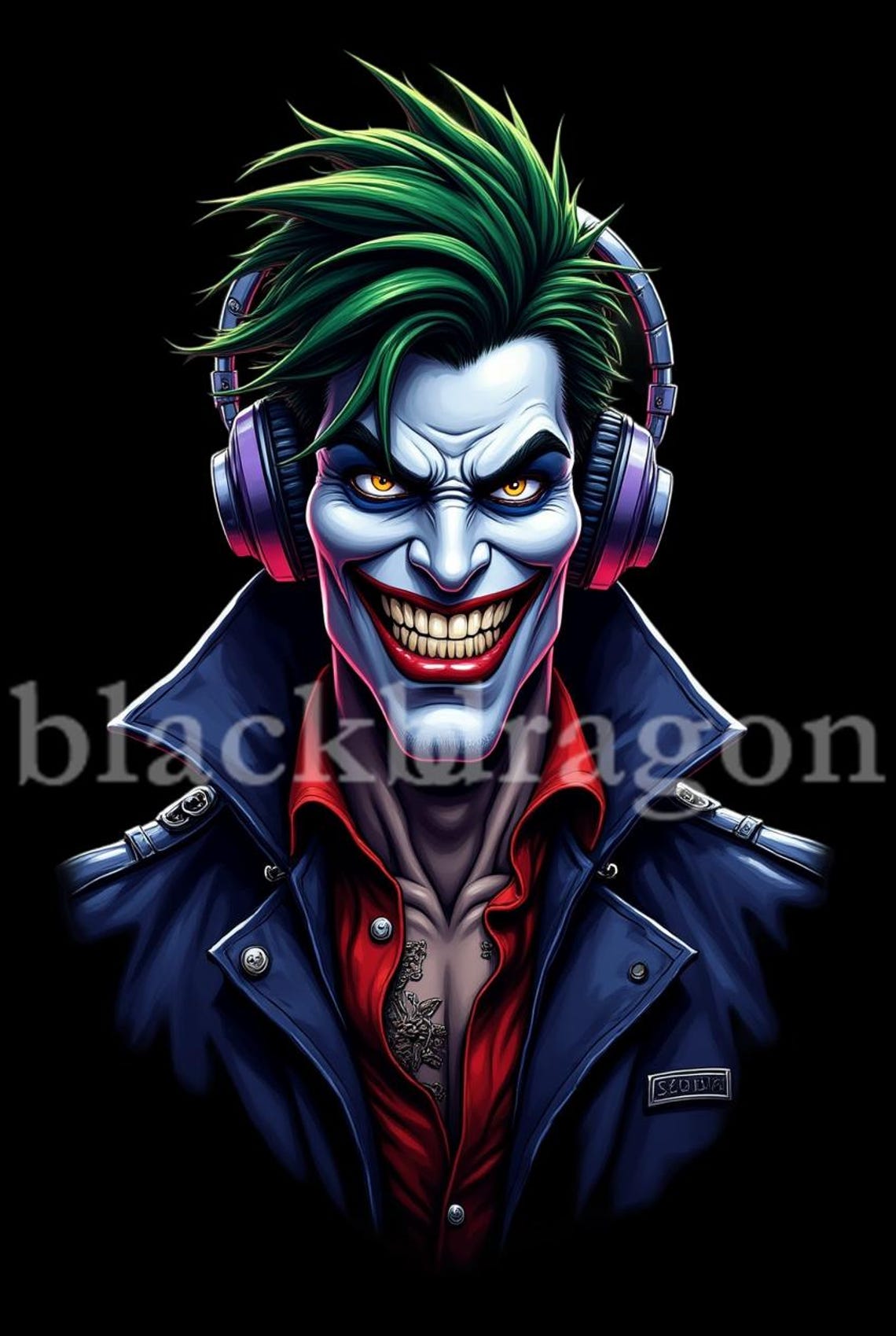 Crazy Joker Design – Printable Bad Boy Headphones Digital Art for T ...