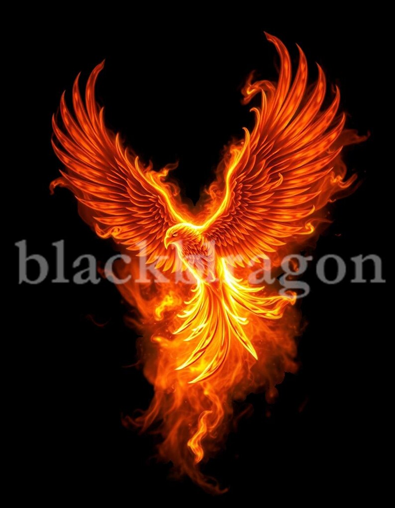 Fiery Phoenix Design - Printable Firebird Digital Art (300 DPI - PNG ...