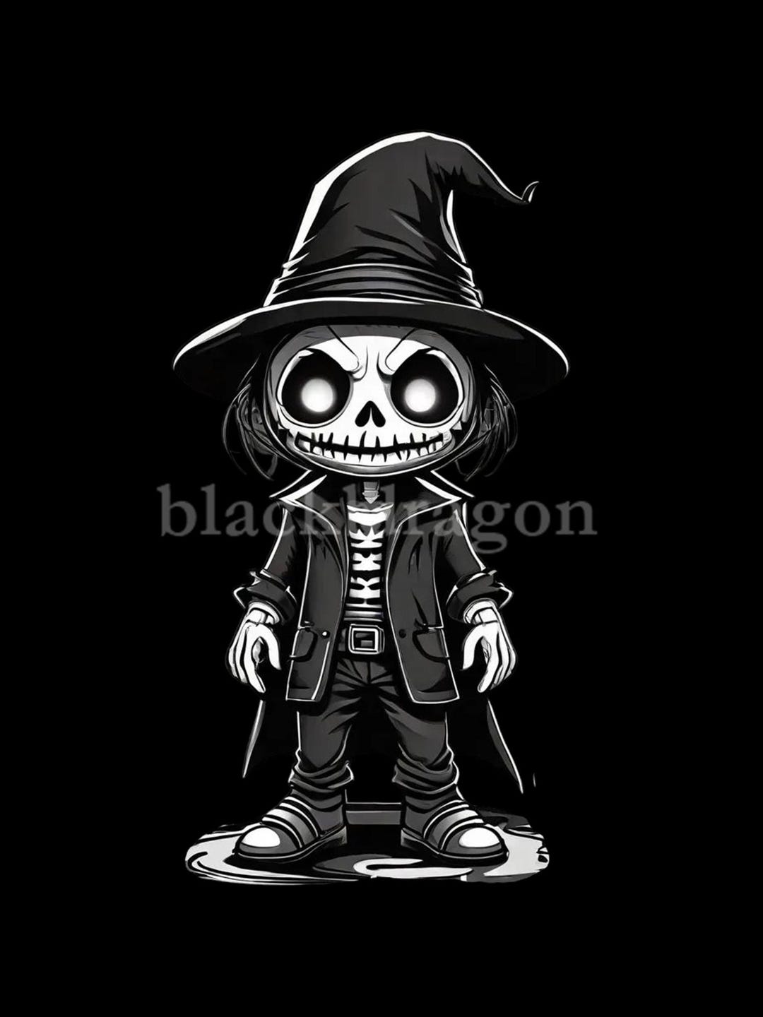 Gothic Skeleton Wizard Design, Printable Spooky Halloween Digital Art ...