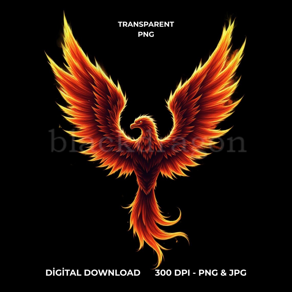 Flaming Phoenix Digital Art, Printable Mythical Firebird Design (300 ...