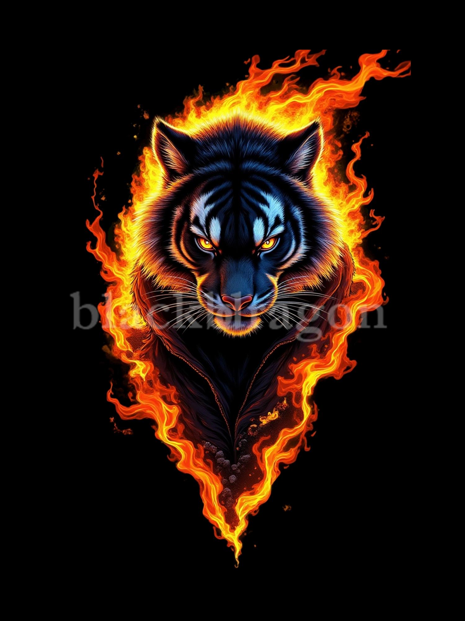 Flaming Wild Tiger Design, Fiery Printable Tiger Digital Art for T ...