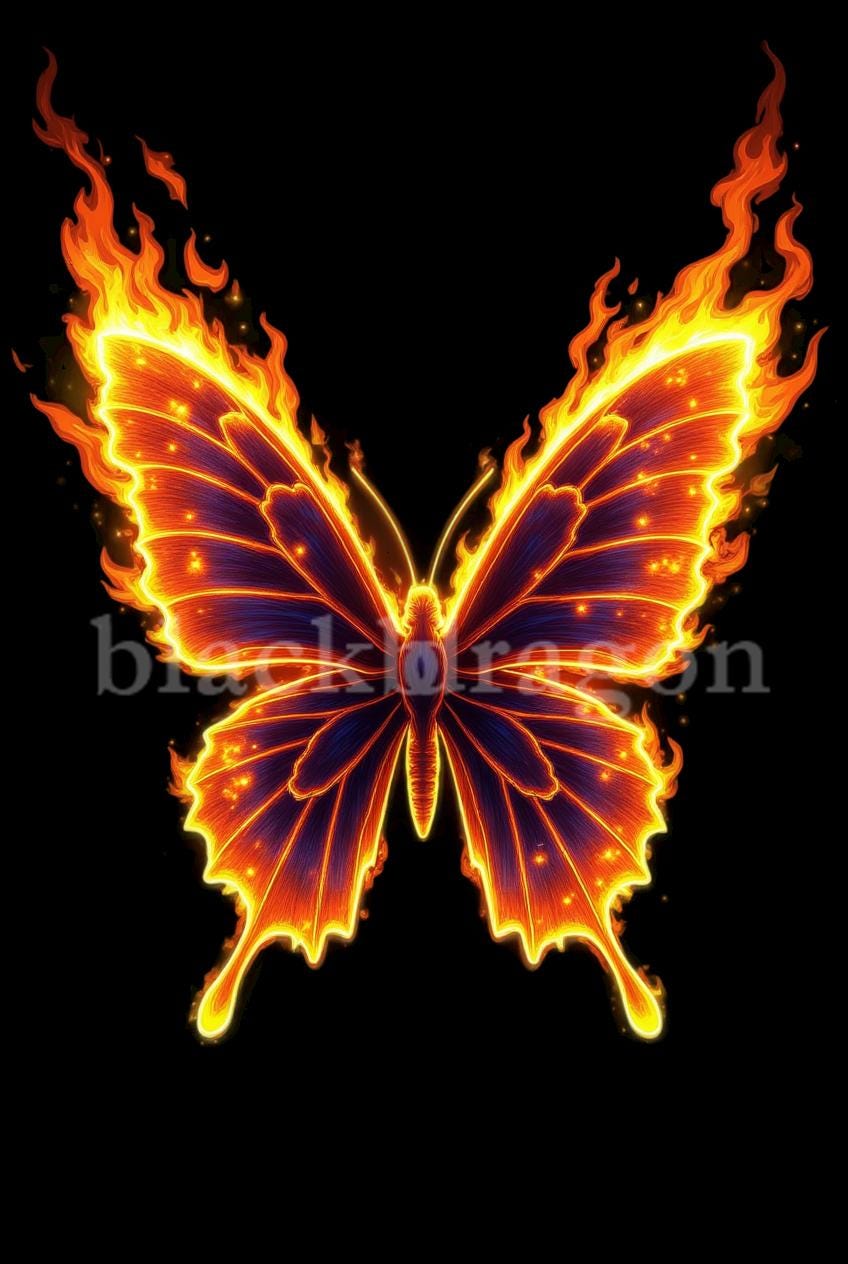Fiery Butterfly Design - Printable Mystical Flame Wings Digital Art ...