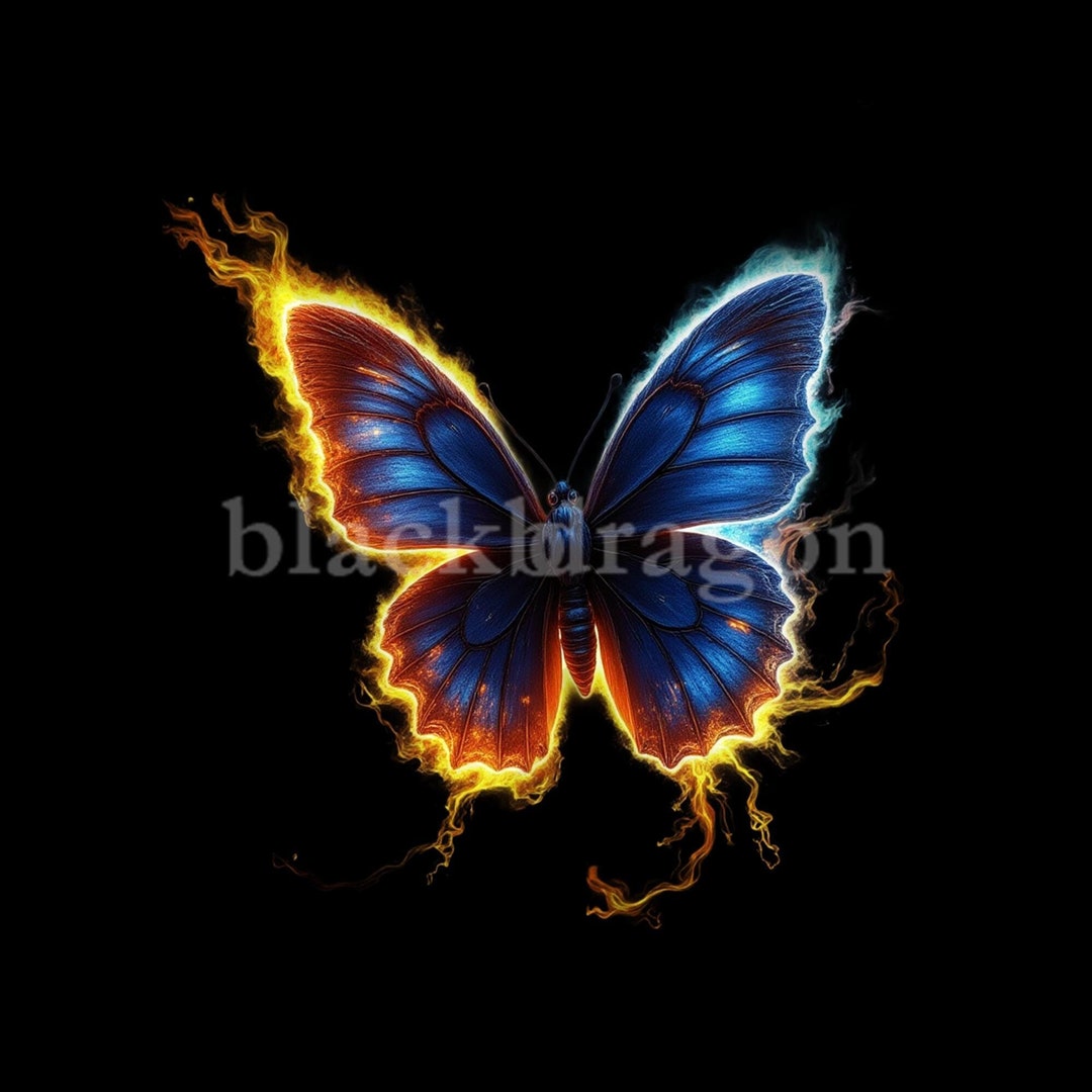 Blue Flame Butterfly Design - Printable Fire and Ice Wings Butterfly ...