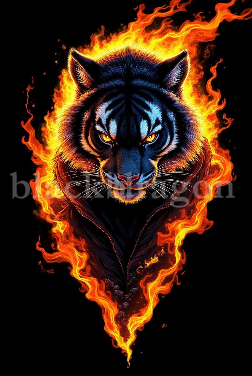 Flaming Wild Tiger Design, Fiery Printable Tiger Digital Art for T ...