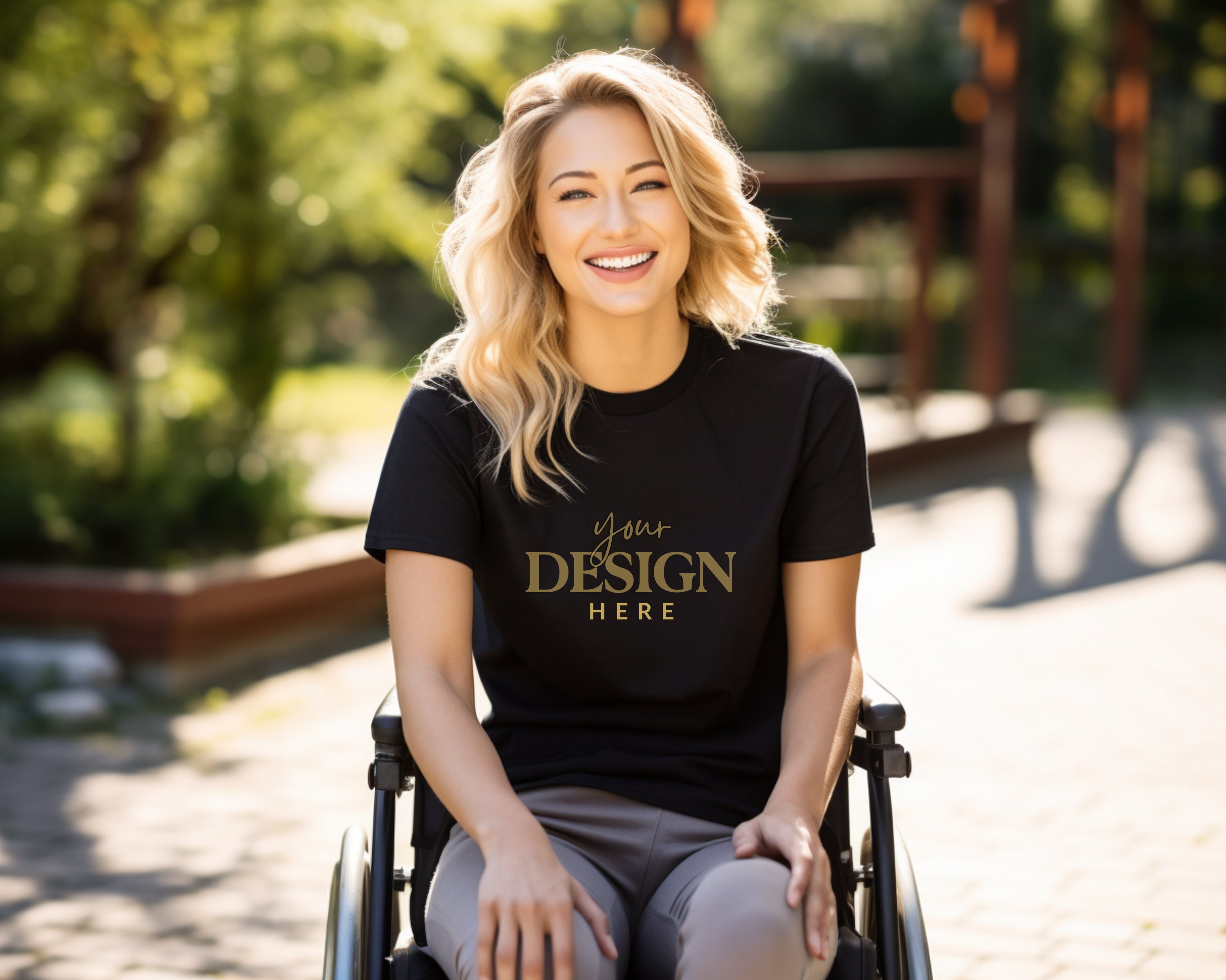 Black Tshirt Mockup - - Wheelchair Mock up - Disabled Model - Inclusive ...