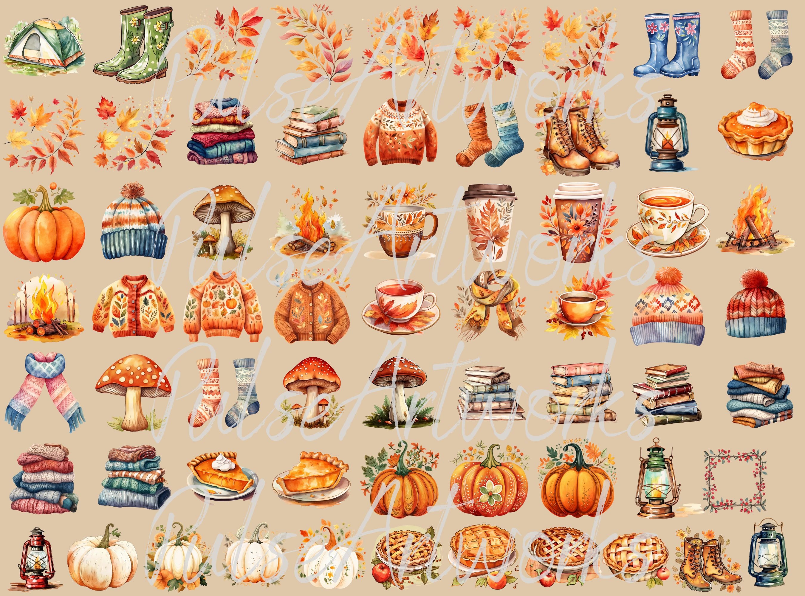 Watercolor Autumn Clipart Bundle PNG Autumn Clipart Fall - Etsy