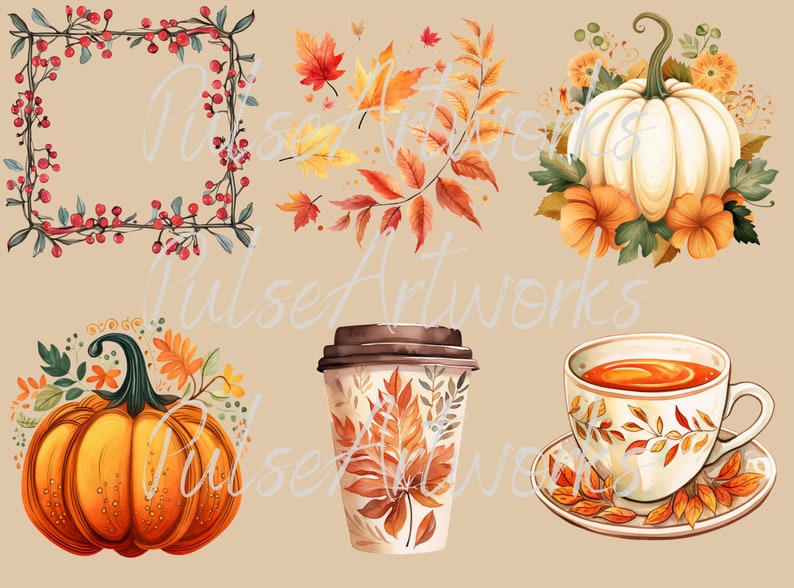 Watercolor Autumn Clipart Bundle PNG Autumn Clipart Fall - Etsy
