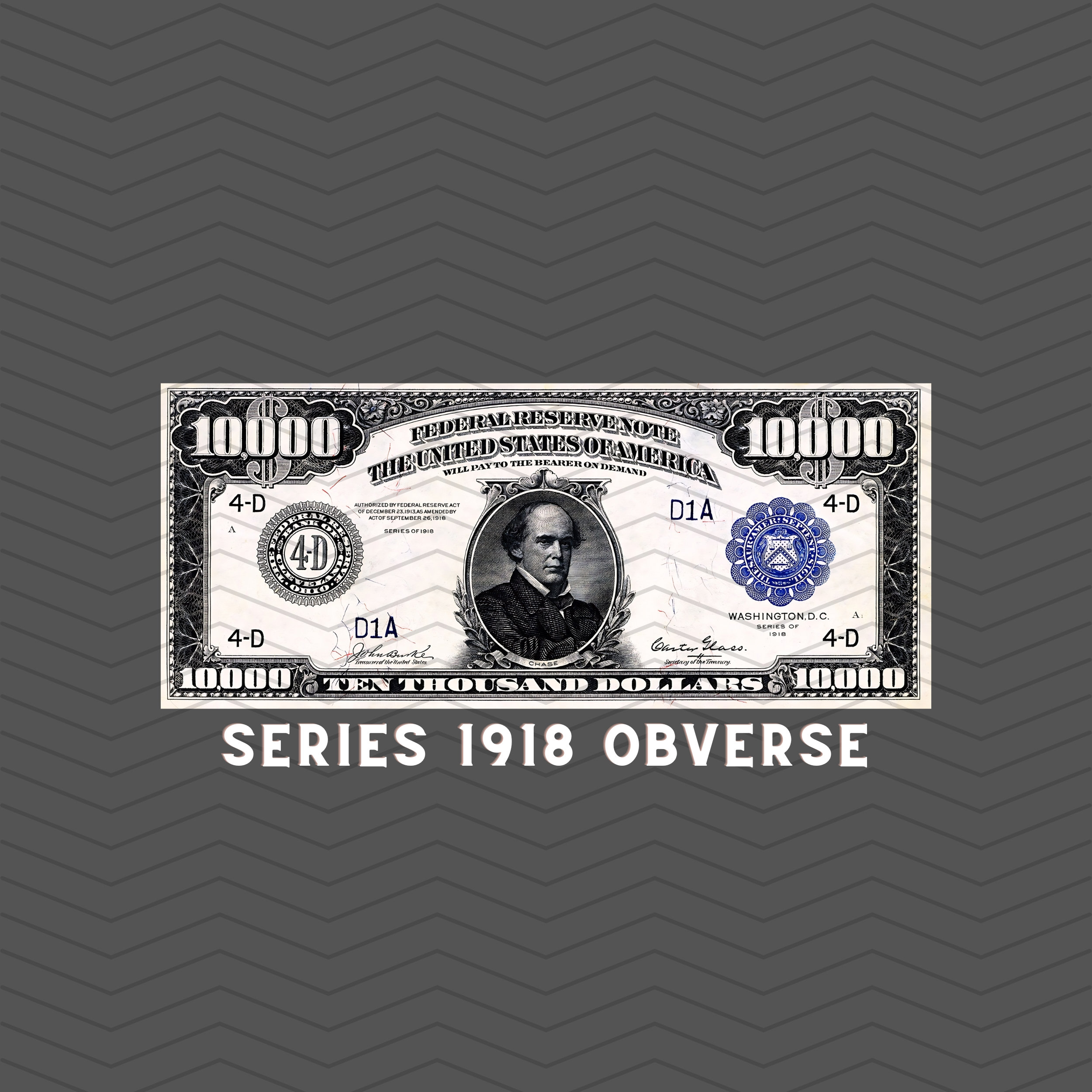 Historic Ten Thousand Dollar Bill Images Salmon P Chase 1918 1934 US ...