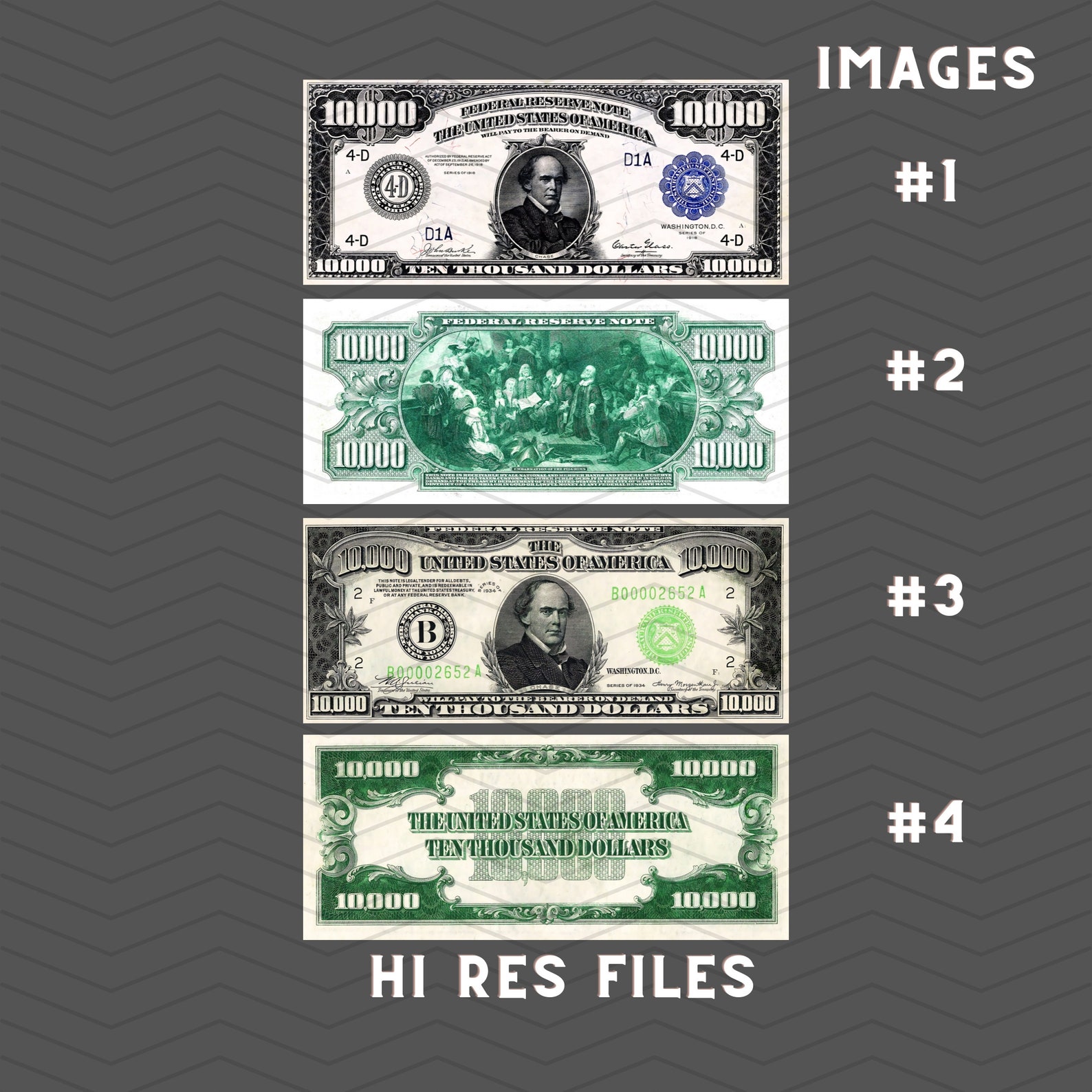 Historic Ten Thousand Dollar Bill Images Salmon P Chase 1918 1934 US ...