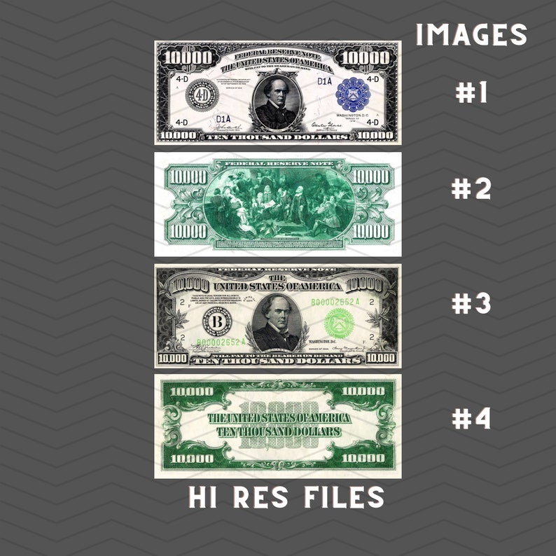 Historic Ten Thousand Dollar Bill Images Salmon P Chase 1918 1934 US ...