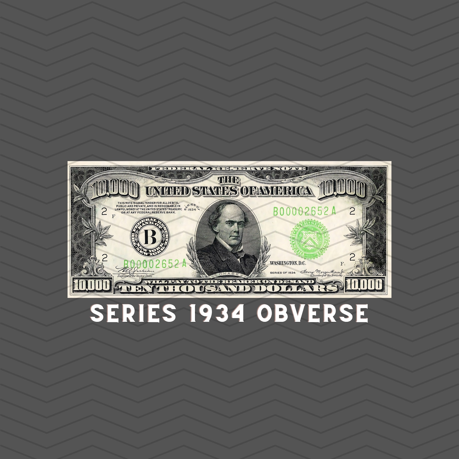 Historic Ten Thousand Dollar Bill Images Salmon P Chase 1918 1934 US ...