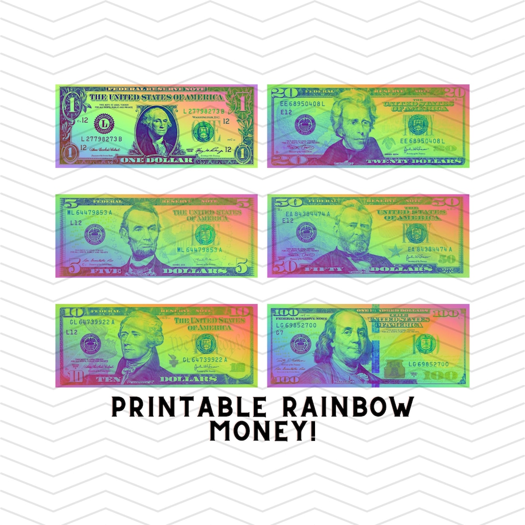 Printable Rainbow Dollar Bills Rainbow Money Play Money / Pretend Money ...