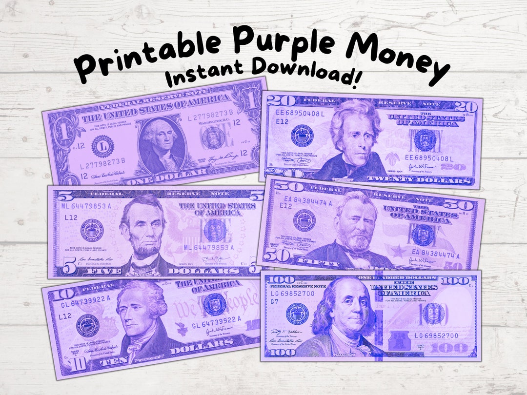 Purple Money Print Purple Dollar Bills Play Money Kid's Mini Money ...
