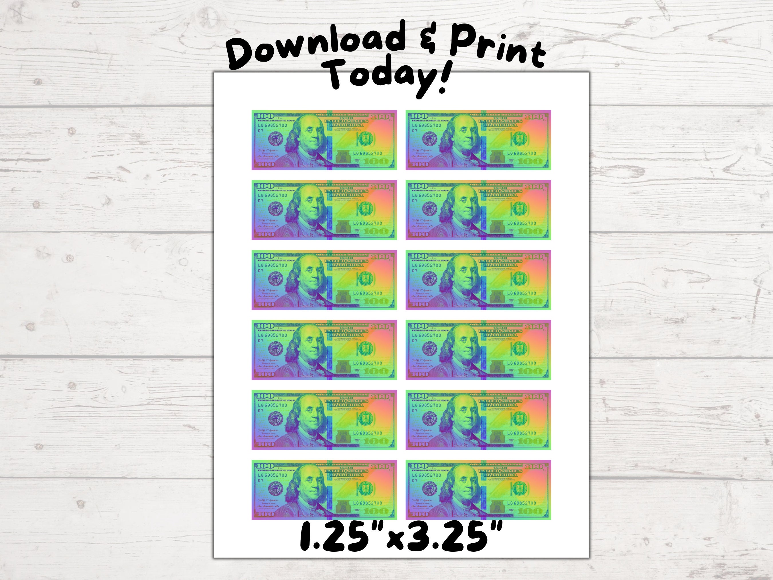 Printable Mini Rainbow 100 Dollar Bills Play Money Rainbow Hundred ...