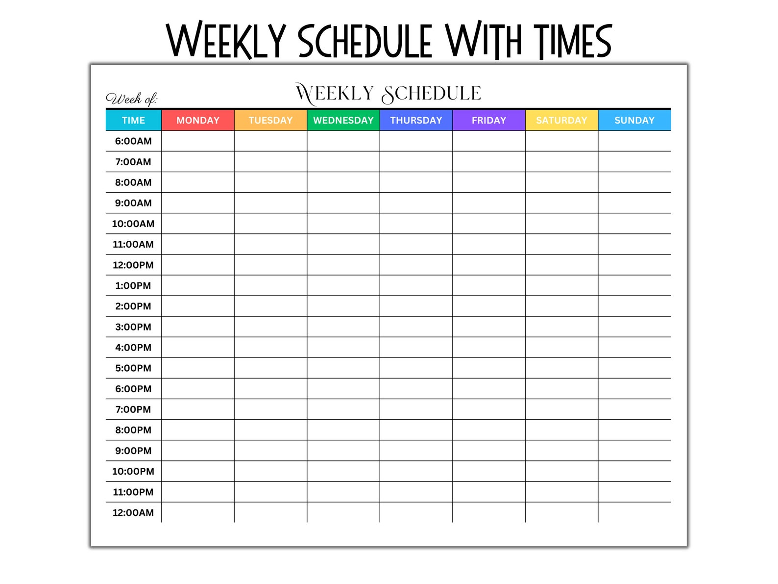 Weekly Schedule Template, Daily Schedule Template, 7 Day Planner ...