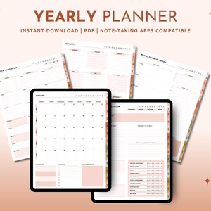 Yearly Digital Planner PDF Daily and Weekly Pages Goal Habit Trackers ...