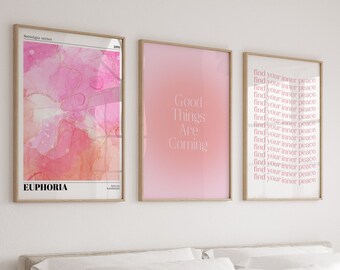 Pink Positive Aura Poster Set of 3 Affirmation Poster Gratitude Love ...