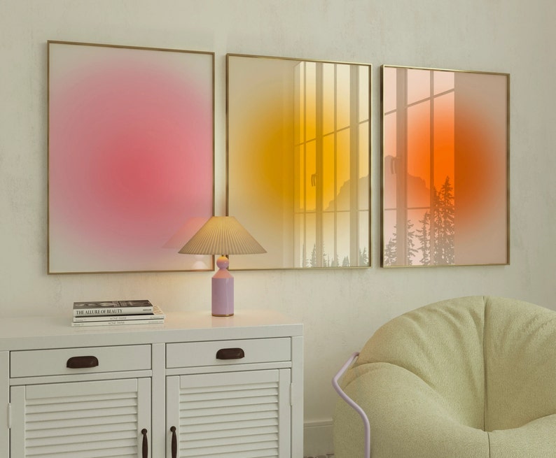 Positive Aura Posters Set of 6, Spiritual Poster, Grainy Gradient ...