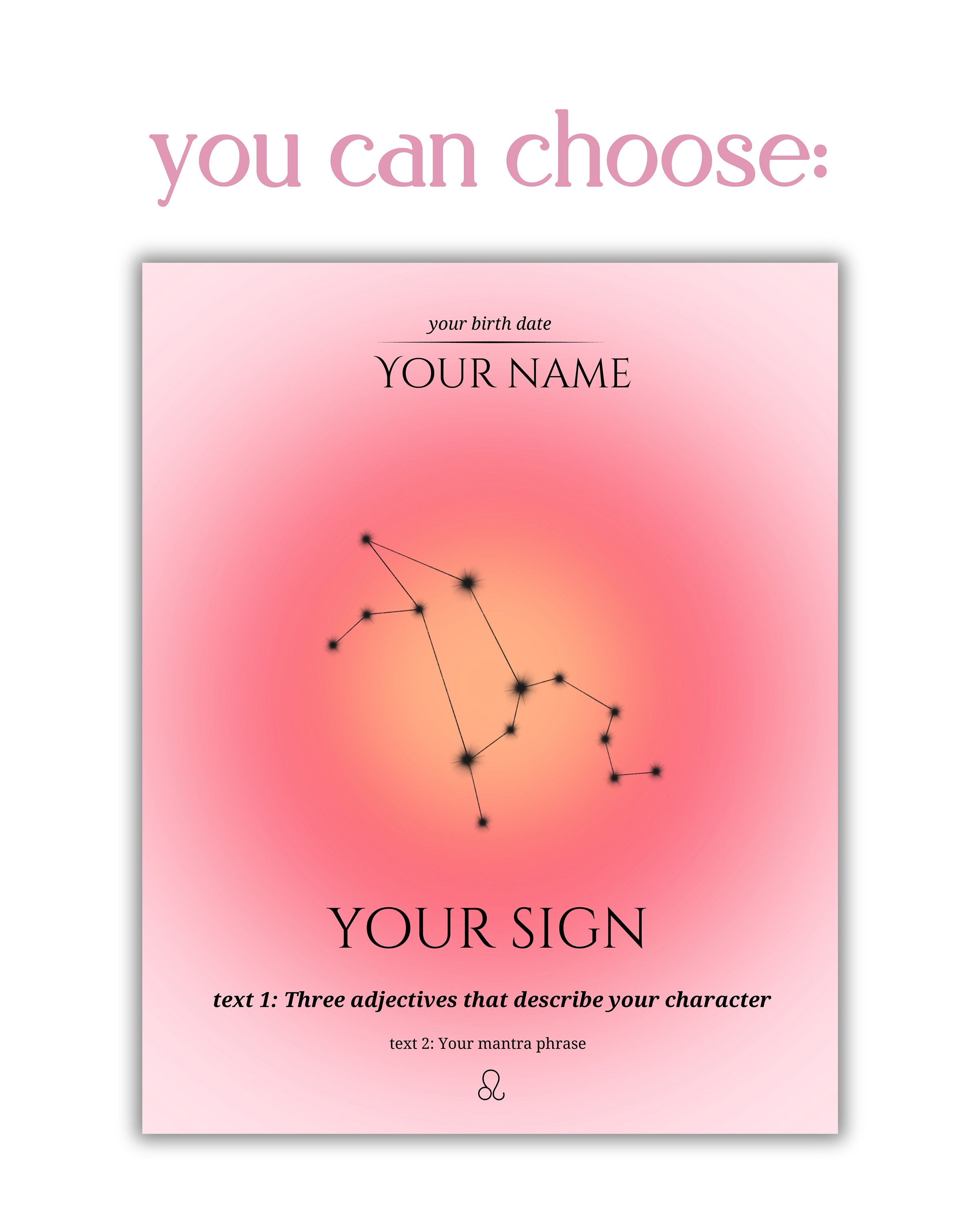 Personalized Zodiac Sign Print , Zodiac Wall Print, Custom Star Sign ...