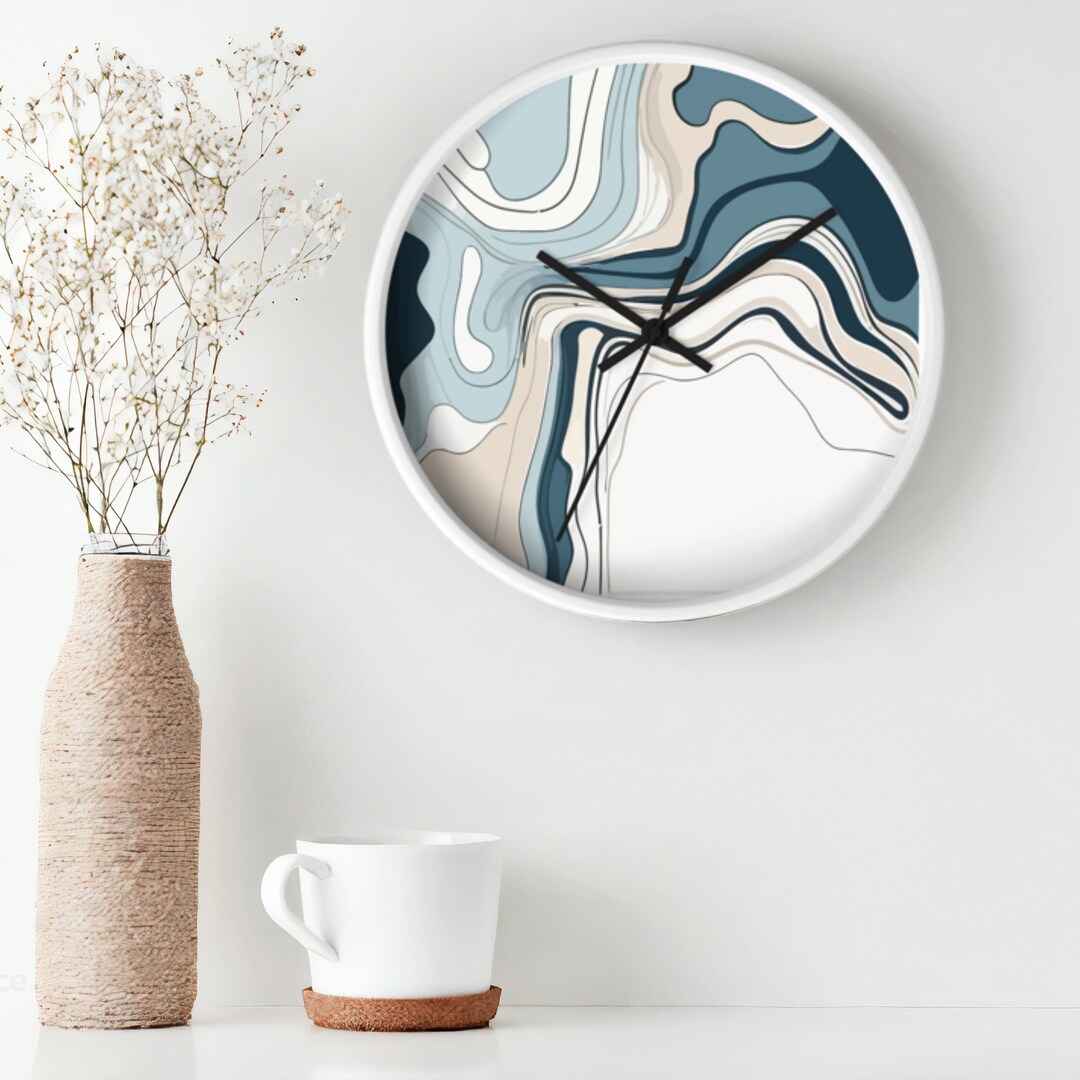 Dusty Blue and White Minimalist Wall Clock Elegant Home - Etsy