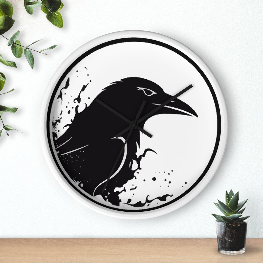 Black Wall Clock Adorable Raven Bird Themed Clock White Clock - Etsy
