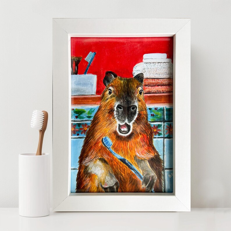 Framed Capybara Art Print: Whimsical Bathroom Decor, Gift for Animal ...