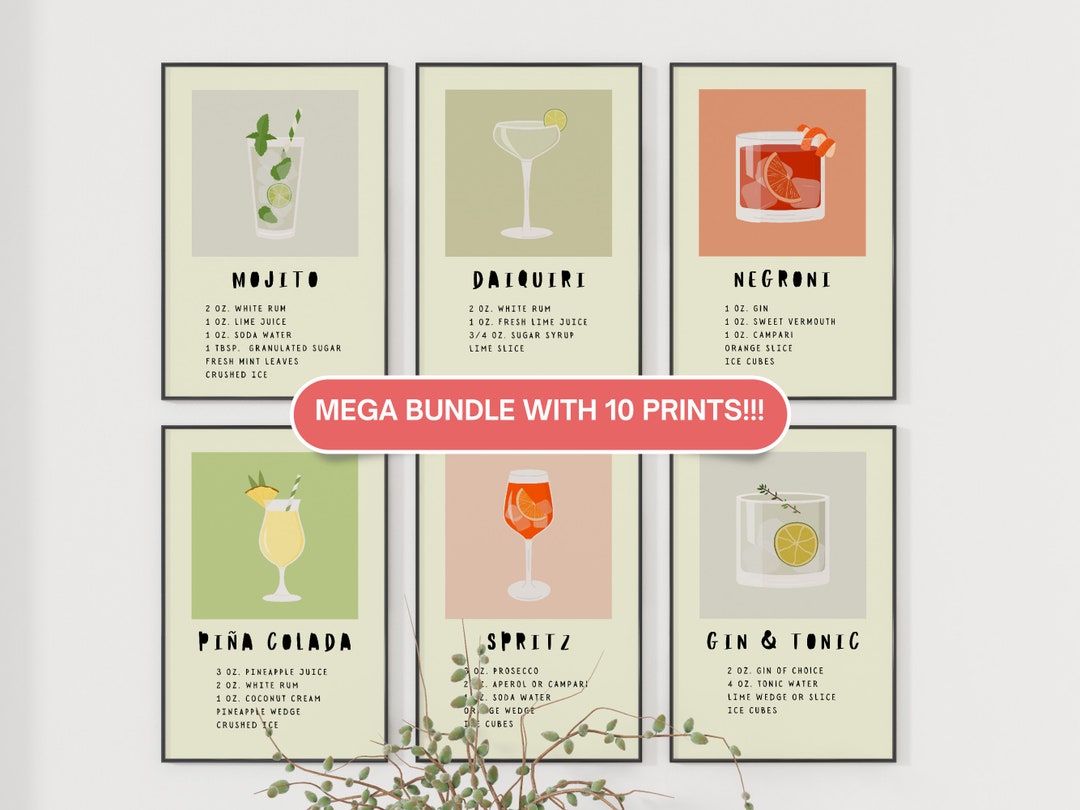 Cocktail Set,decorative Wall Set Prints,mojito,spritz Print,cocktail ...