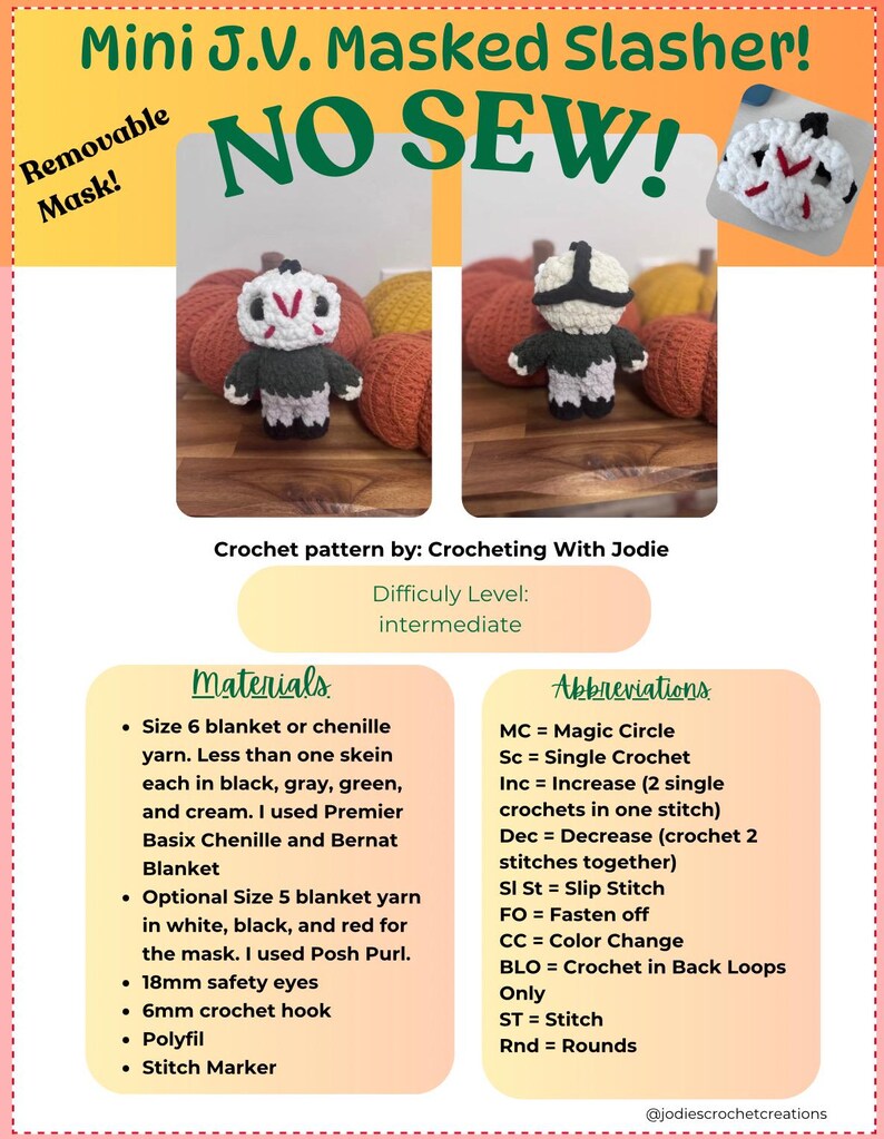 Mini Jason Masked Slasher Crochet Pattern No Sew! - Etsy
