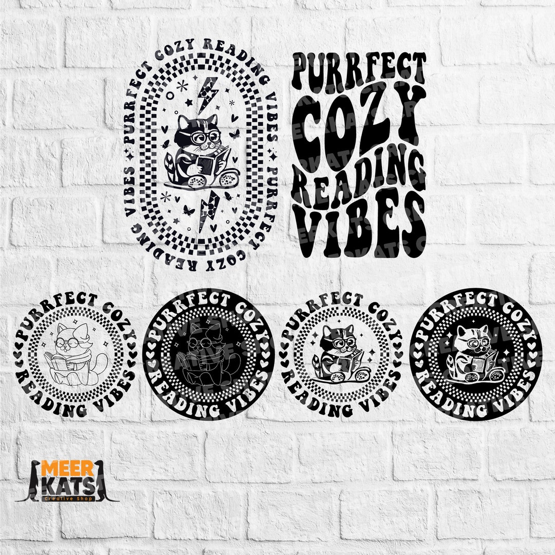 Purrfect Cozy Reading Vibes Svg, Bookworm Svg, Book Shirt Svg, Cat ...