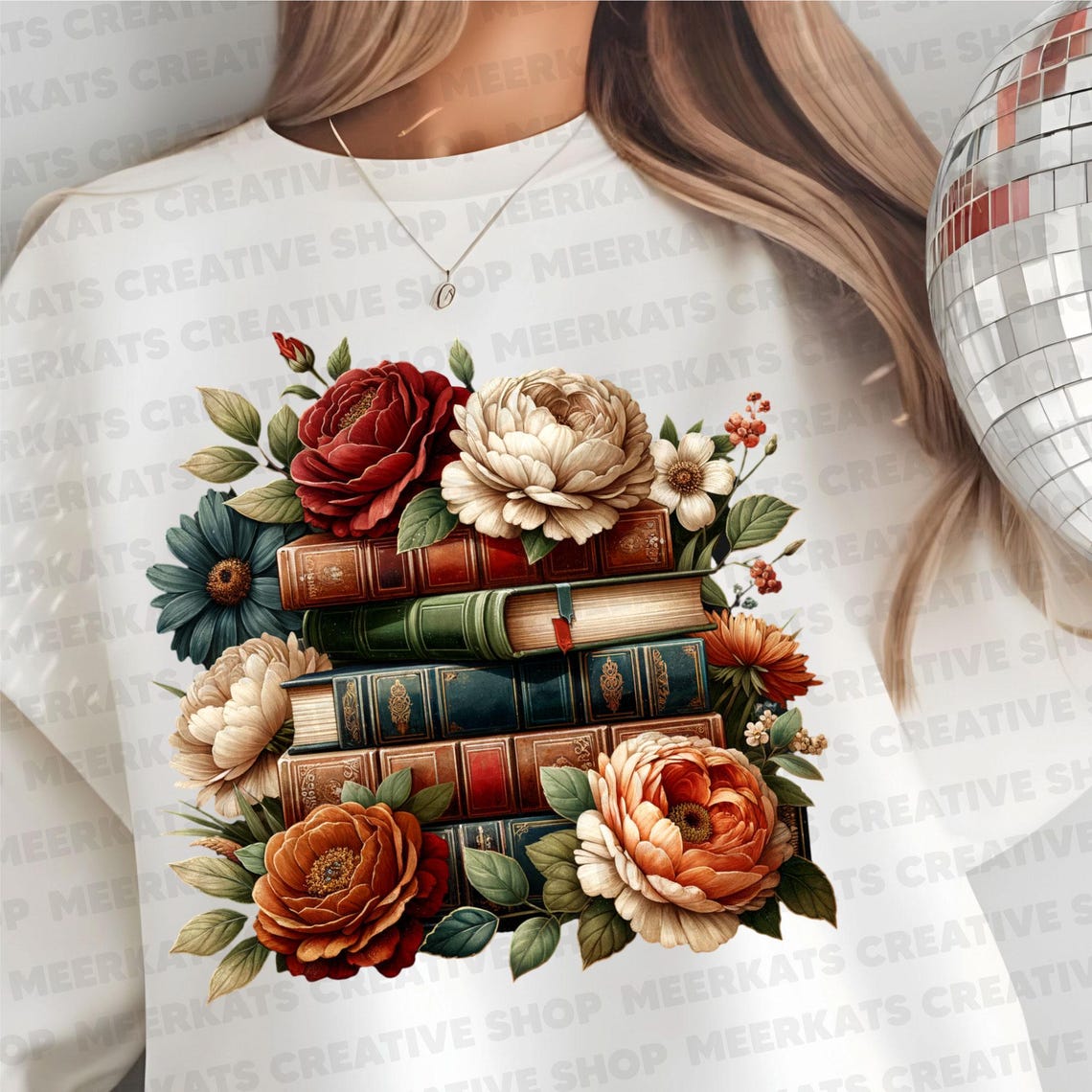 Floral Book Stack PNG Design – Vintage Book and Flowers Sublimation Art – Digital Download for ...