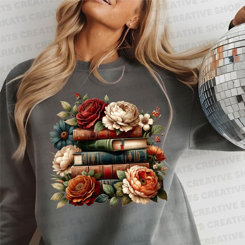 Floral Book Stack PNG Design – Vintage Book and Flowers Sublimation Art ...