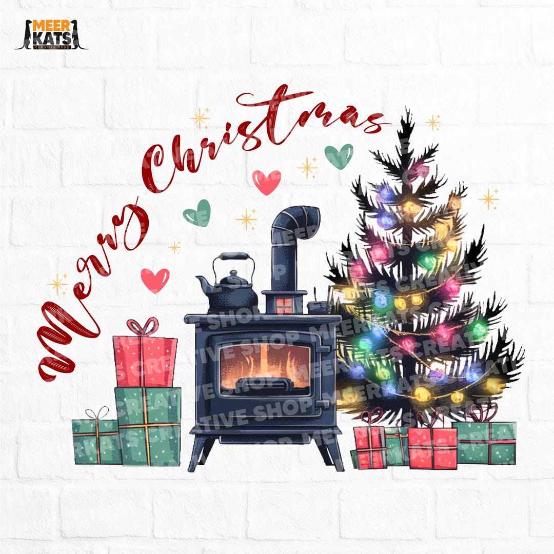 Cozy Christmas Fireplace Art, Merry Christmas Tree Print, Holiday Home ...