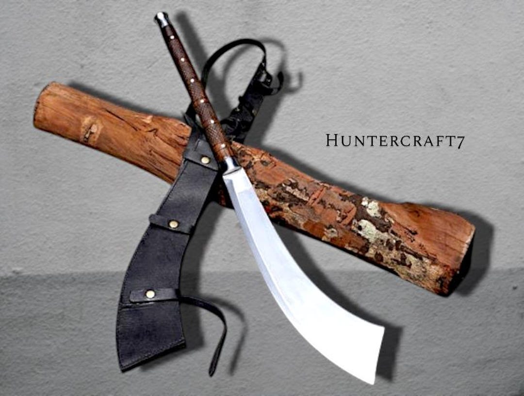 35.5 Hand-forged Long Handle Machete With Leather Sheath Razor Hunting ...