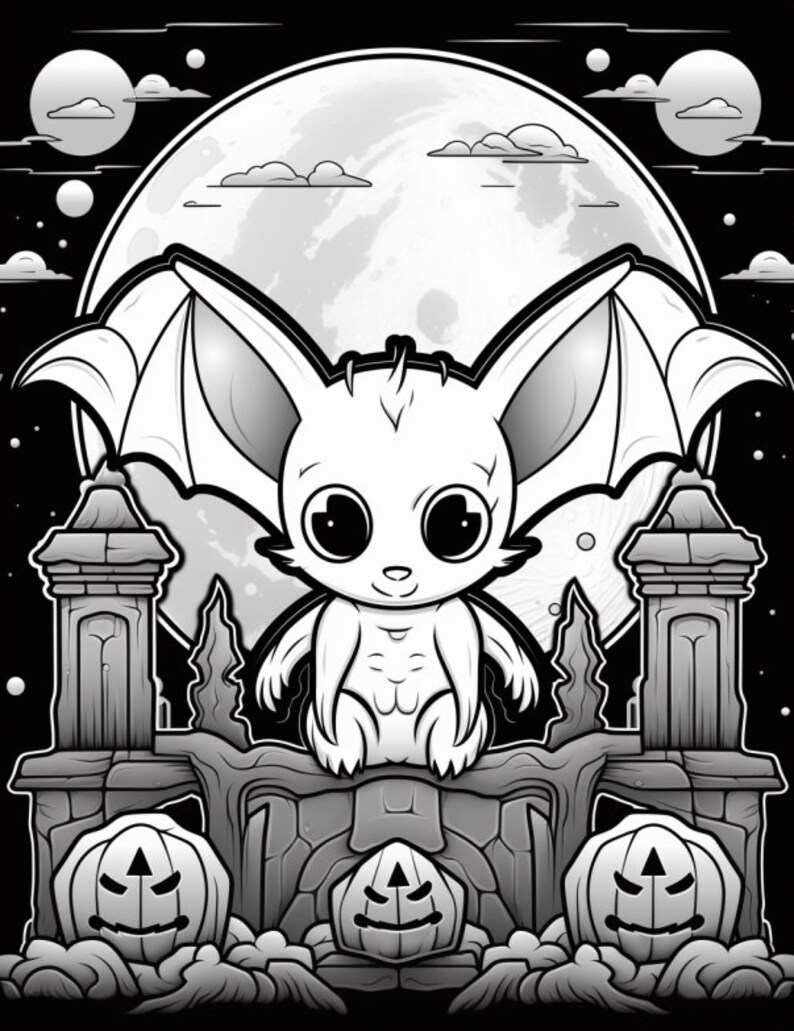40 Page Cute Kawaii Halloween Coloring Book - Printable - Etsy