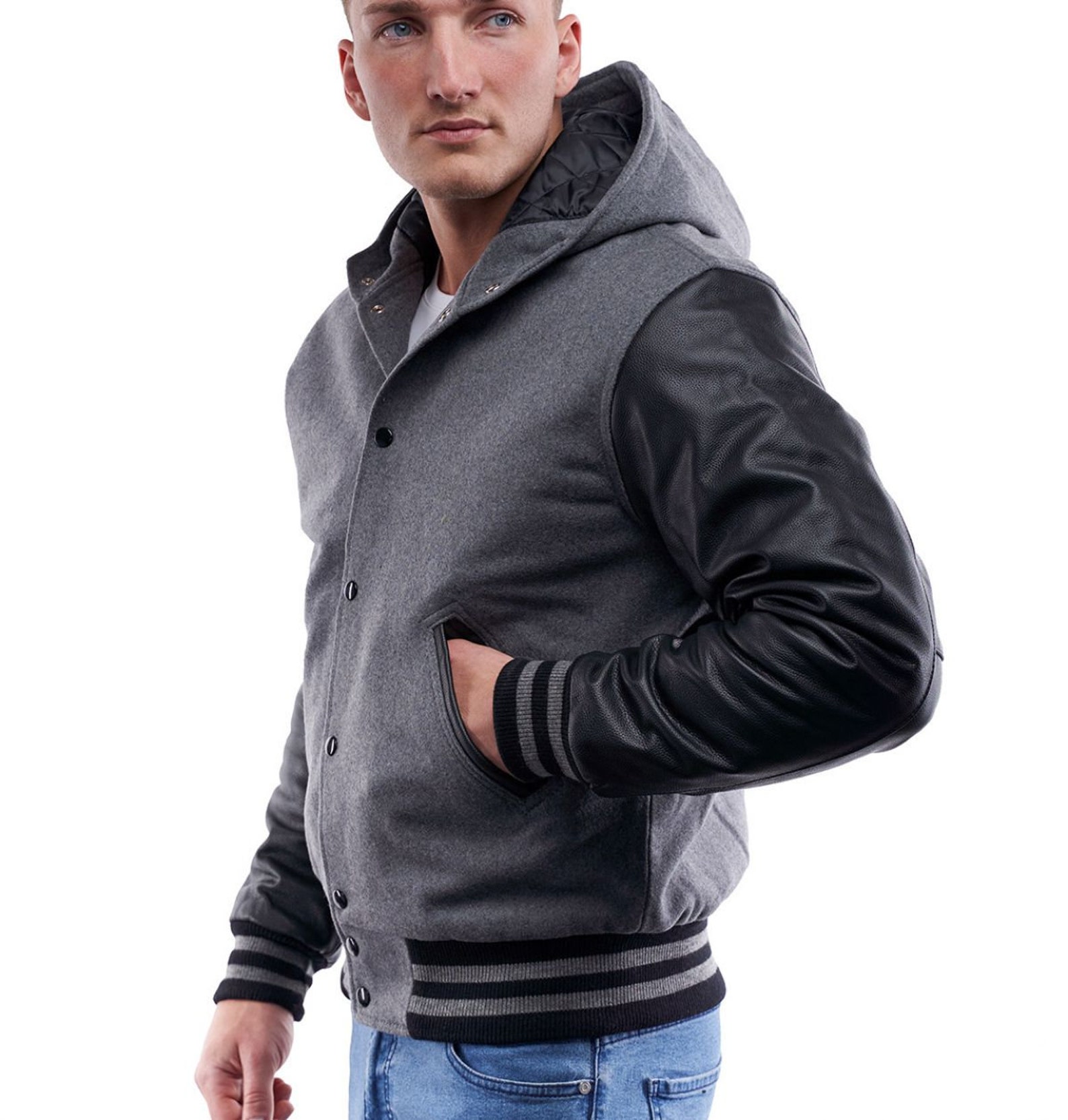 Mens Varsity Jacket Wool Body With Genuine Leather Sleeves American ...