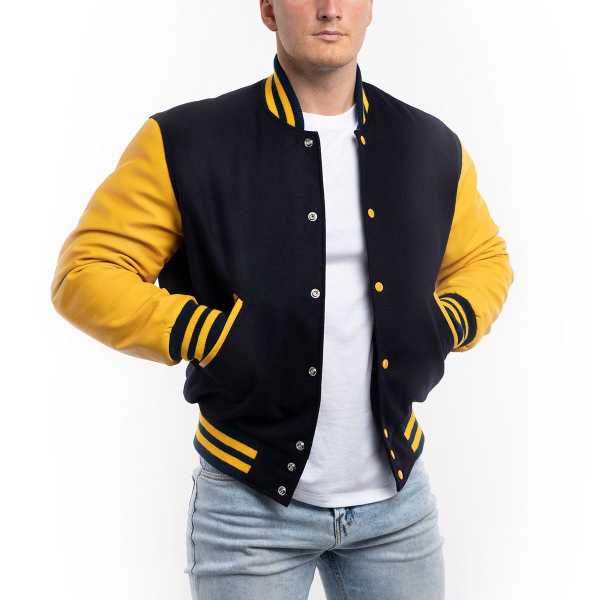 Mens Varsity Jacket Wool Body With Genuine Leather Sleeves American ...