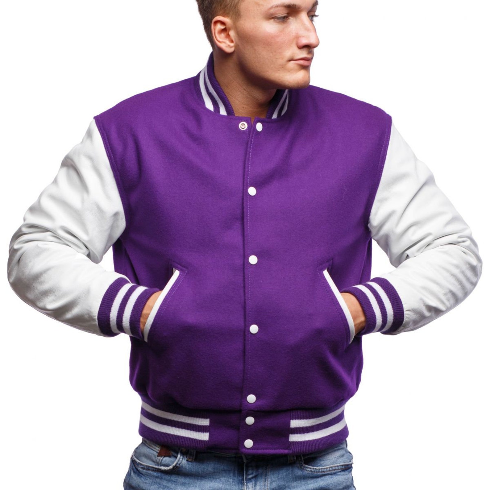Mens Varsity Jacket Wool Body With Genuine Leather Sleeves American ...