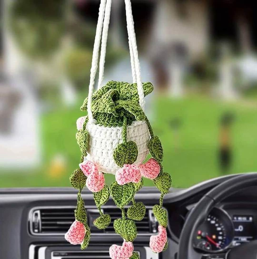 Plant Car Hanging Crochet Pattern, Crochet Plant Car Mirror Hanging ...