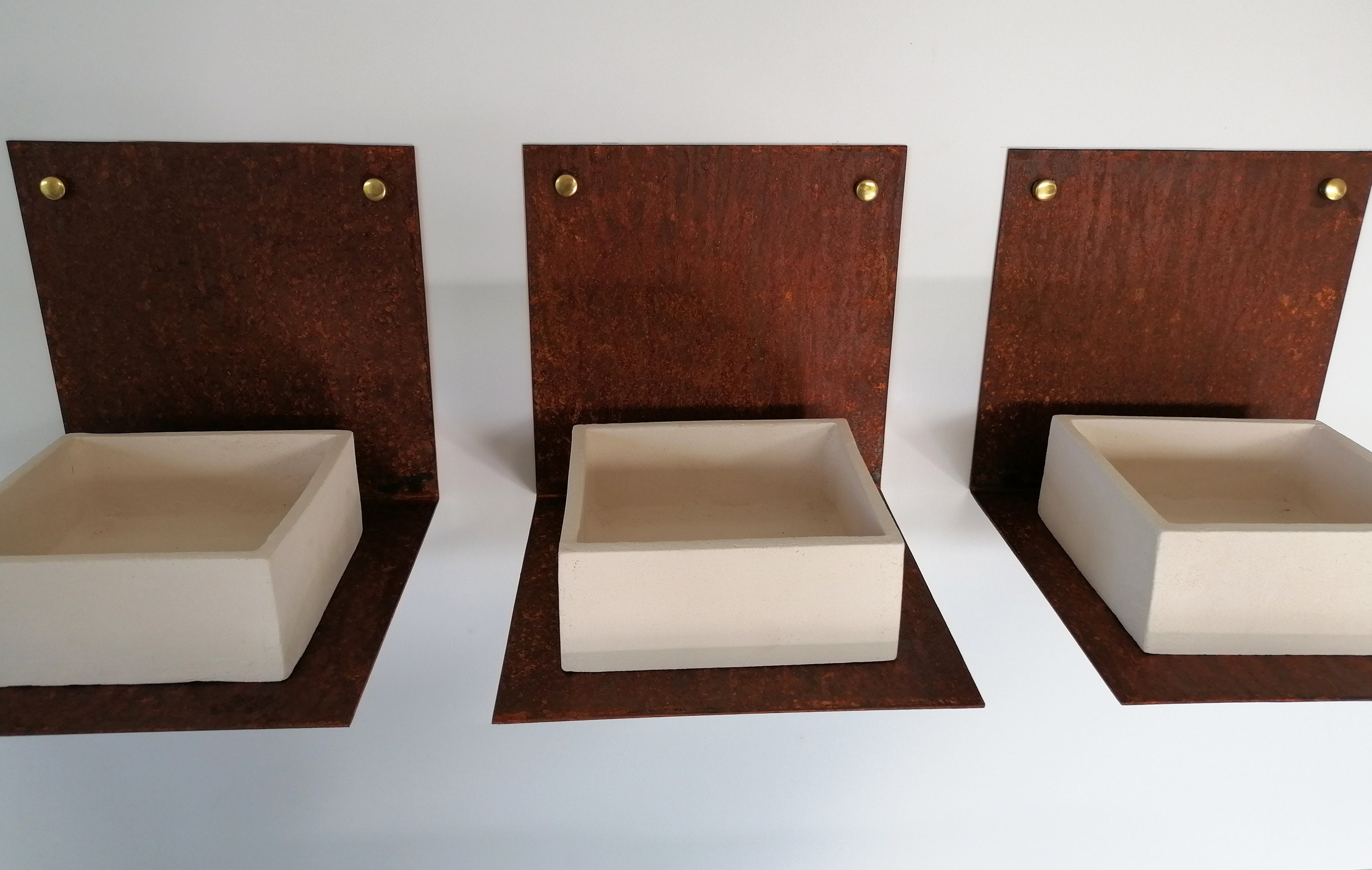 Handmade Floating Rusted Metal Shelves With Ceramic Plant Box - Etsy