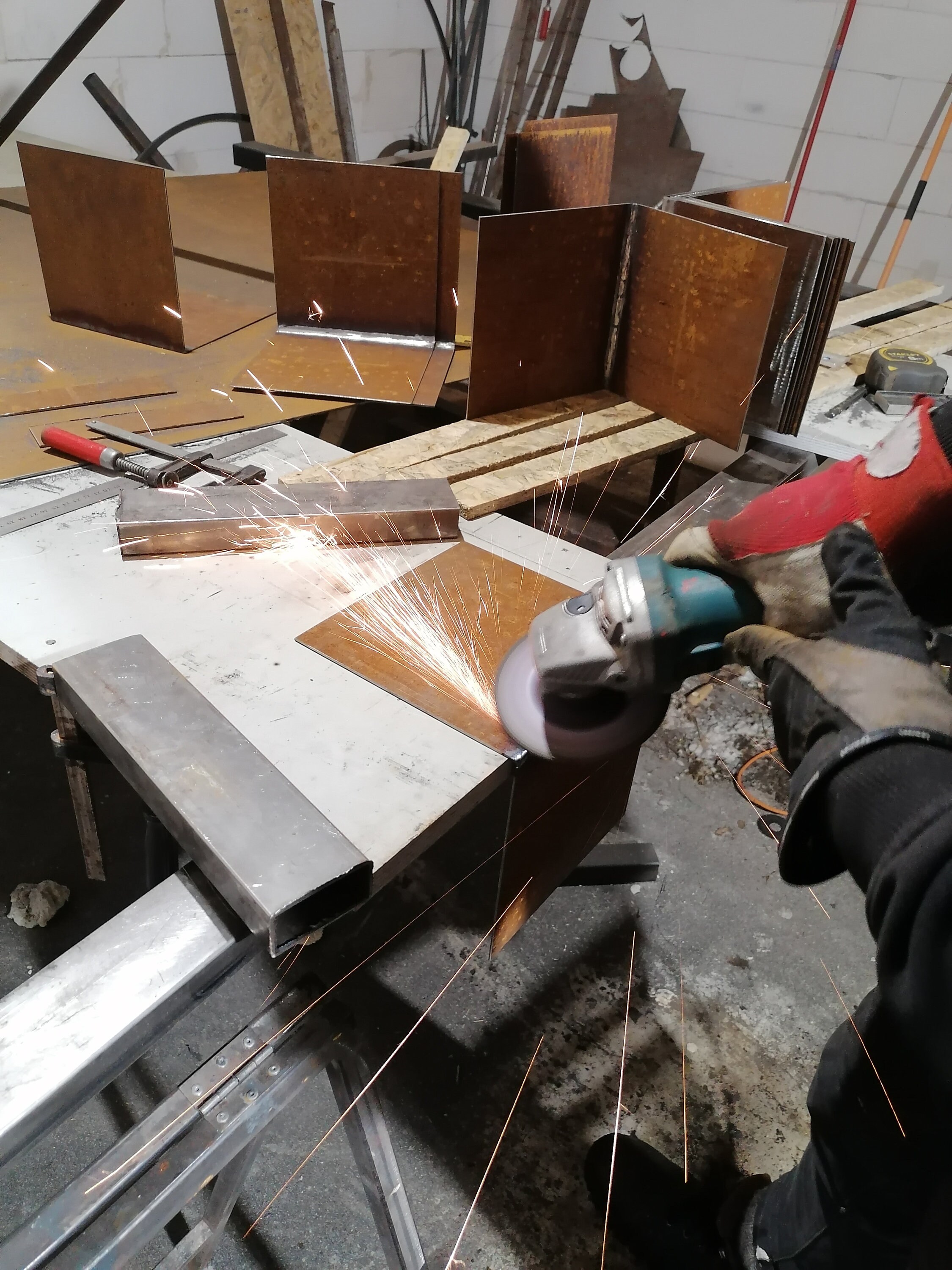 Metal Wall Shelf, Rusted With Varnish With Ceramic Tile and Ceramic Pot ...