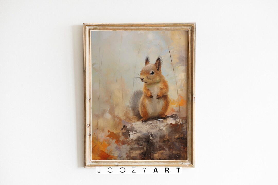 Vintage Squirrel Autumn Print, Rustic Animal Decor, Fall Wall Art ...