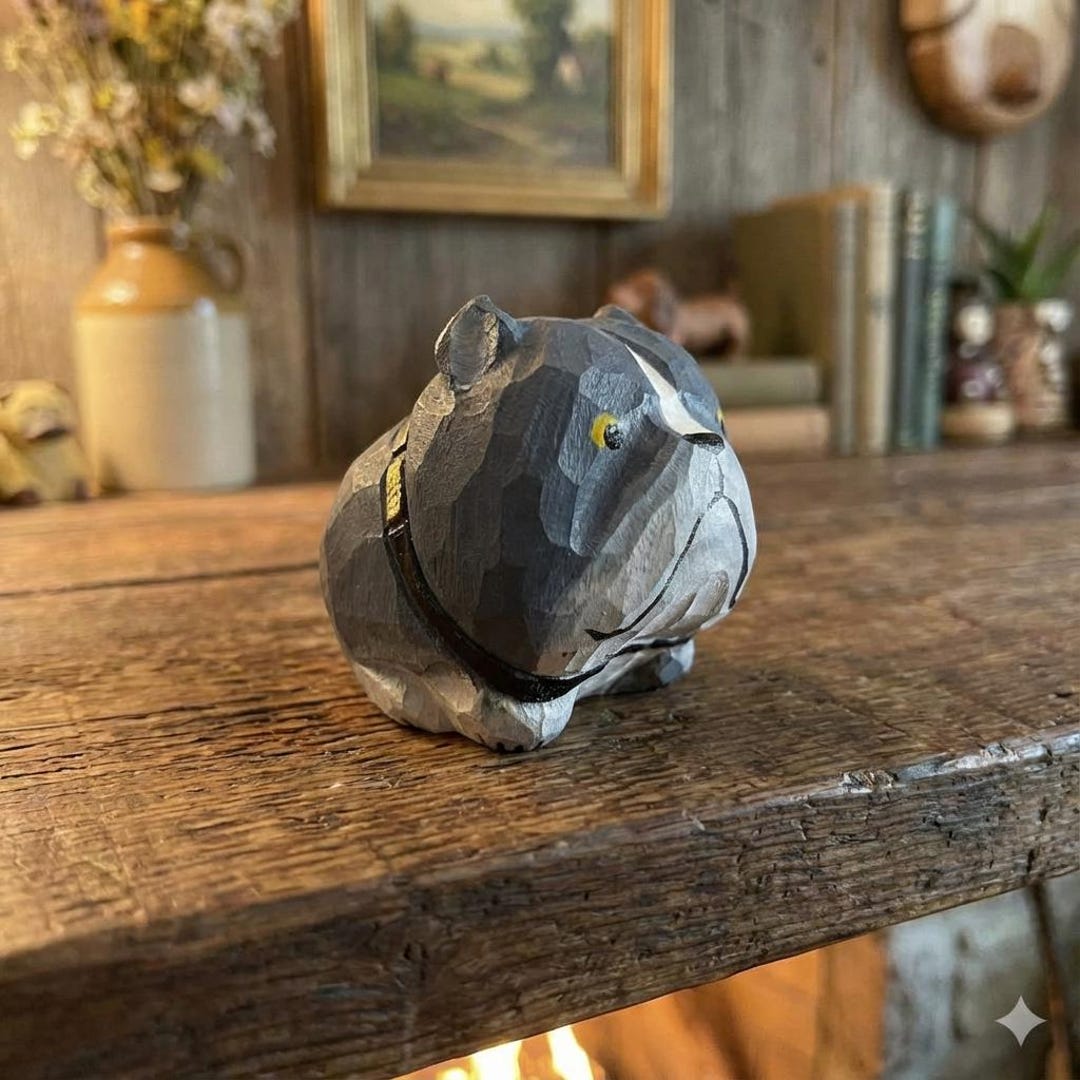 Hand Carved Wooden French Bulldog Figurine, Gray Frenchie Statue, Small ...