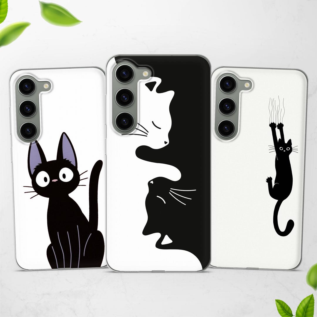 Black Cat Phone Case Cute Kitty Cover Fits Samsung S25 Ultra S24 S23 ...
